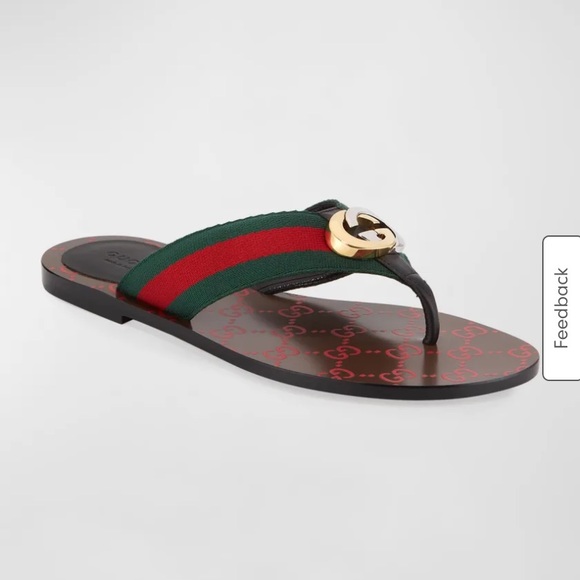 Gucci | Shoes | Gucci Kika Web Thongs Sandals Brown Pattern | Poshmark